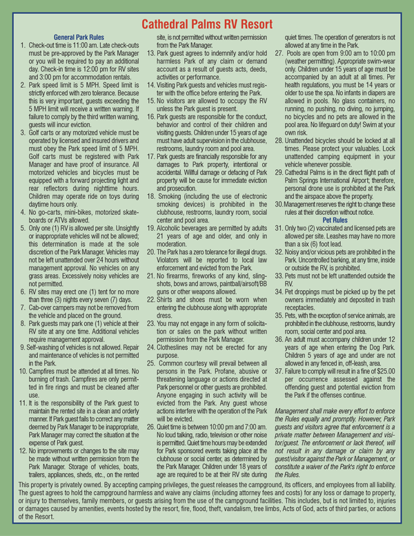 Resort Map & Rules – Cathedral Palms RV Resort