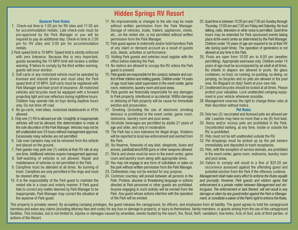 Resort Map & Rules – Hidden Springs RV Resort